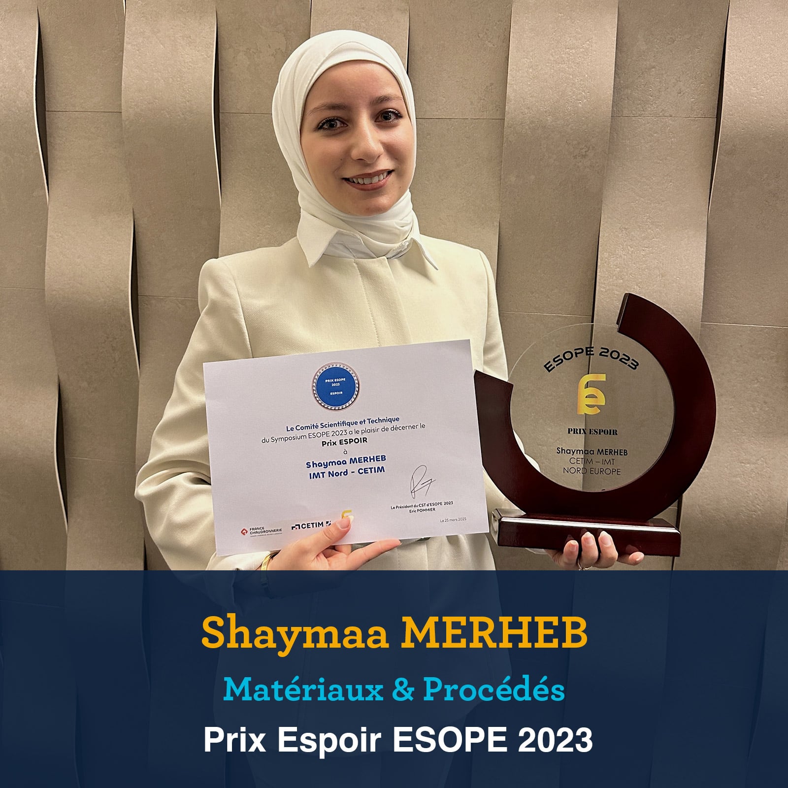 Shaymaa MERHEB reçoit le Prix Espoir ESOPE 2023 pour ses travaux sur la ...